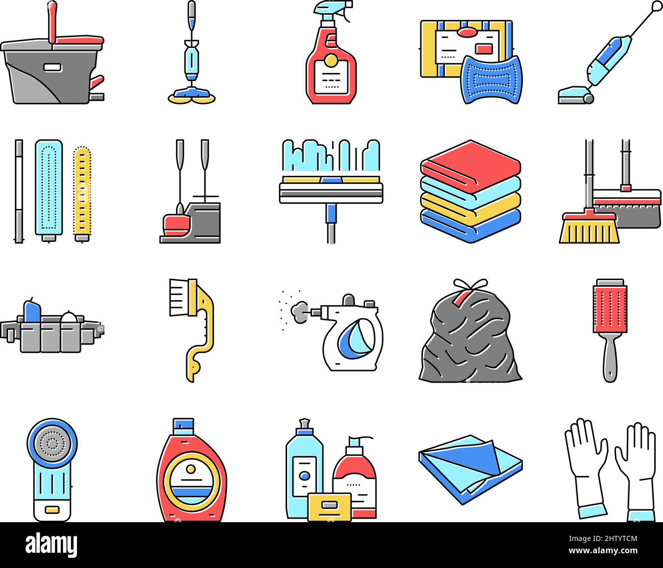 Cleaning And Washing Accessories Icons Set Vector Stock Vector Image ...
