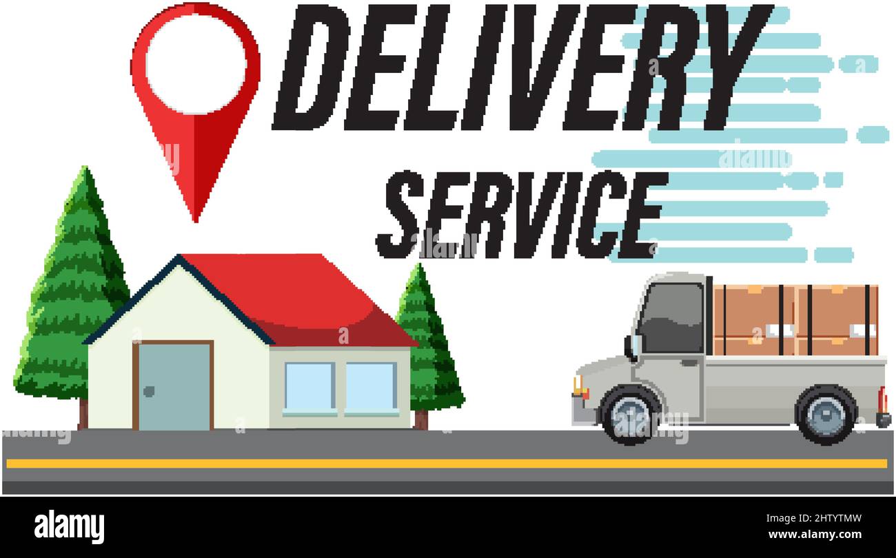 Delivery service logo with location pin on house illustration Stock ...