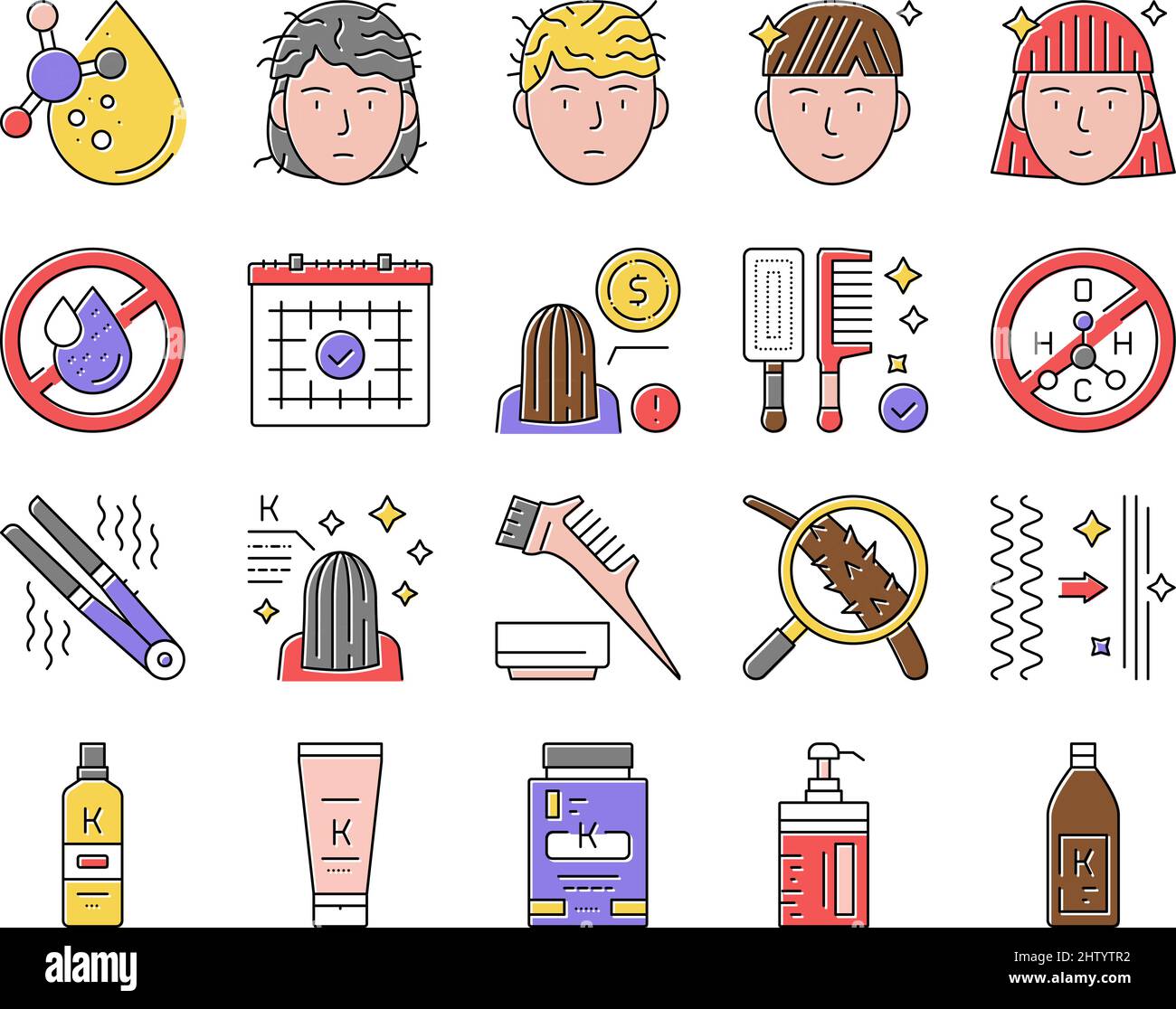 Keratin Hair Procedure Collection Icons Set Vector Stock Vector Image ...
