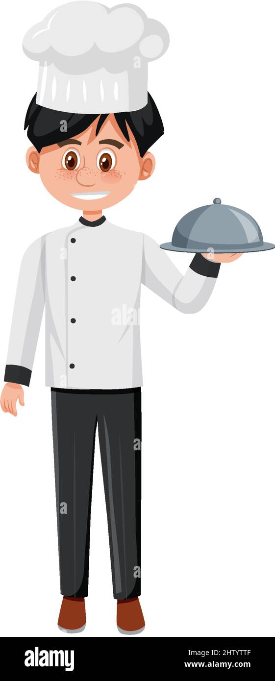 A chef holding food cartoon character on white background illustration ...