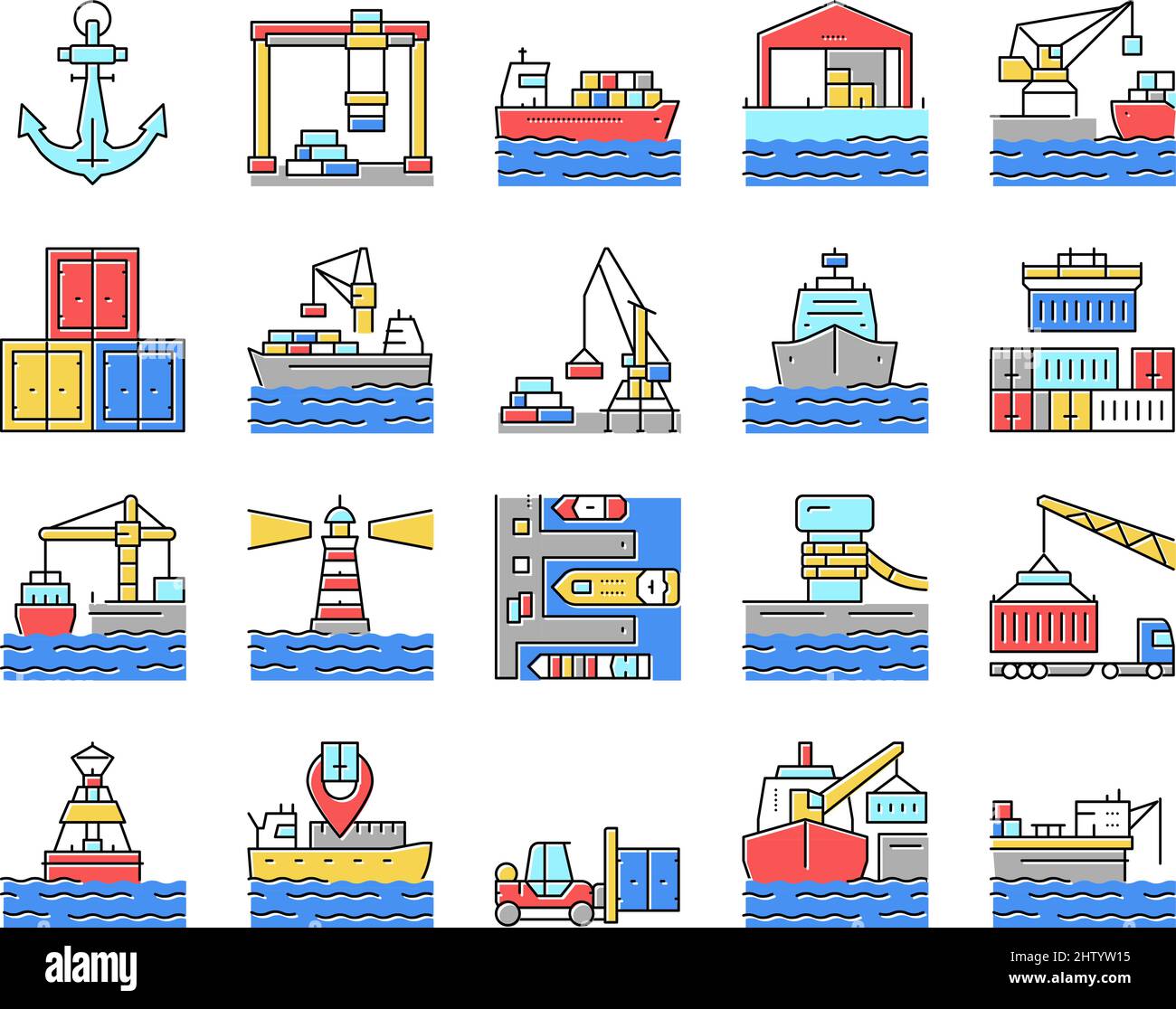 Container Port Tool Collection Icons Set Vector Stock Vector Image ...