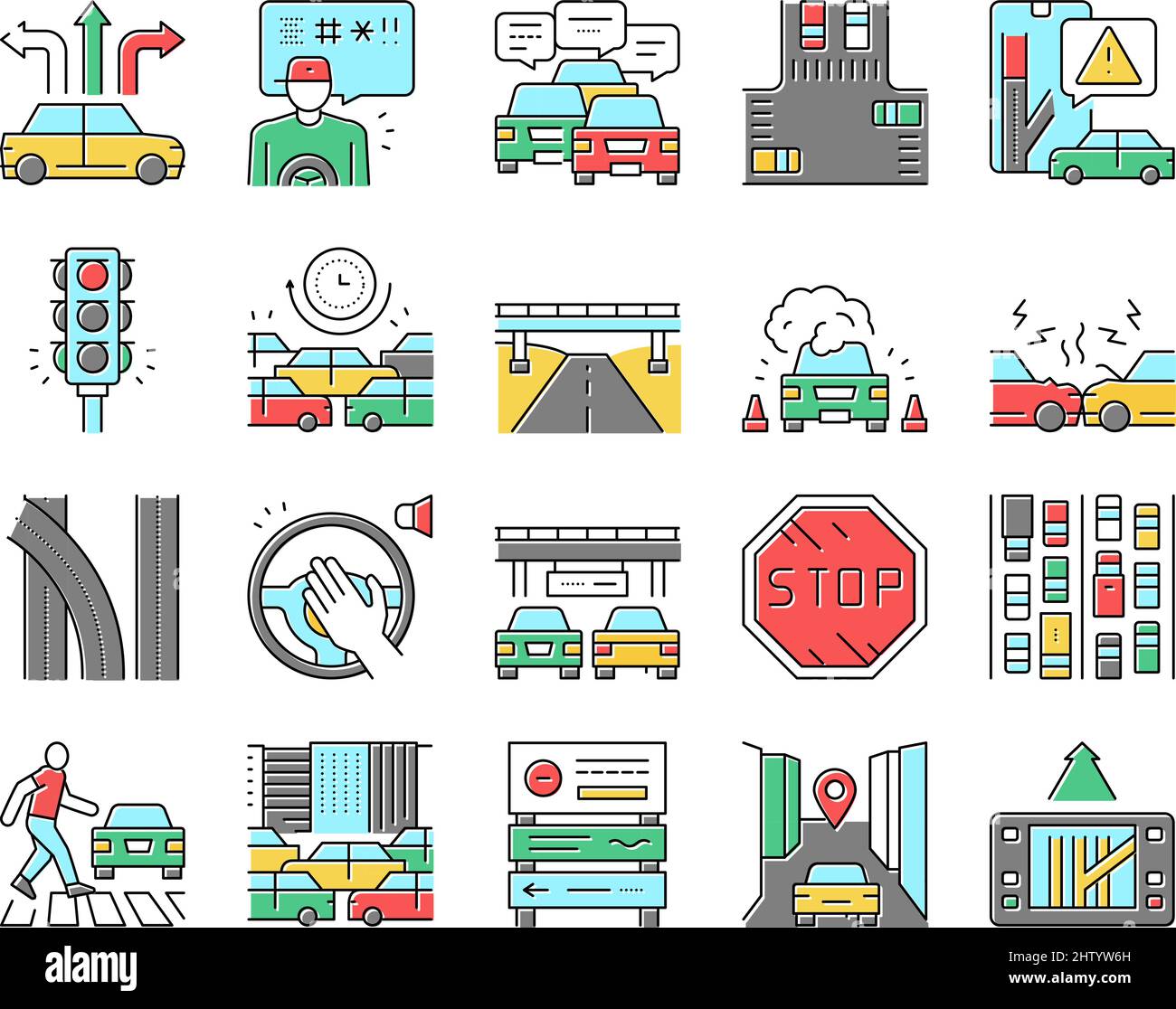 Traffic Jam Transport Collection Icons Set Vector Stock Vector Image ...