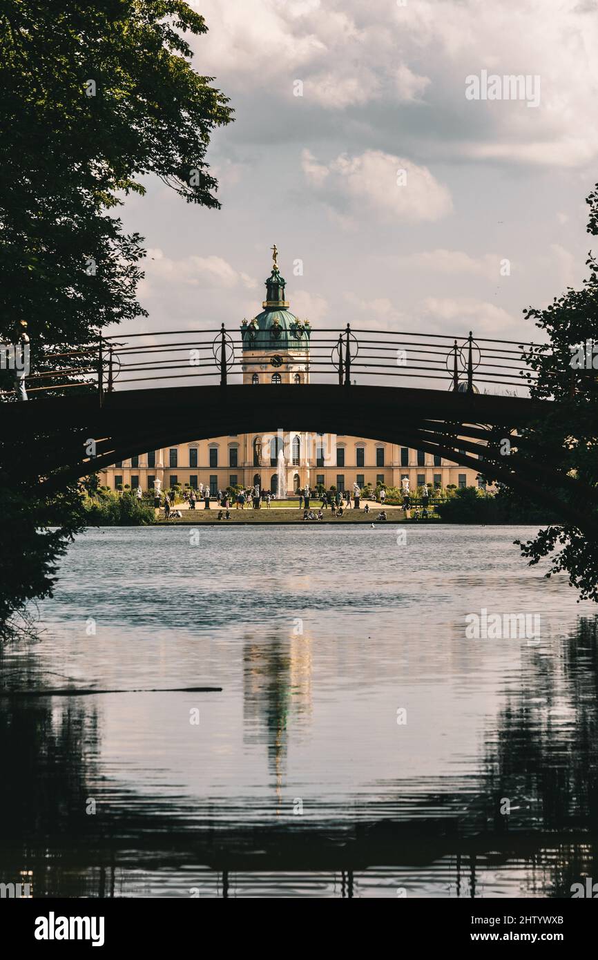 Vertical view of the bridge, lake and Charlottenburg Palace on the ...