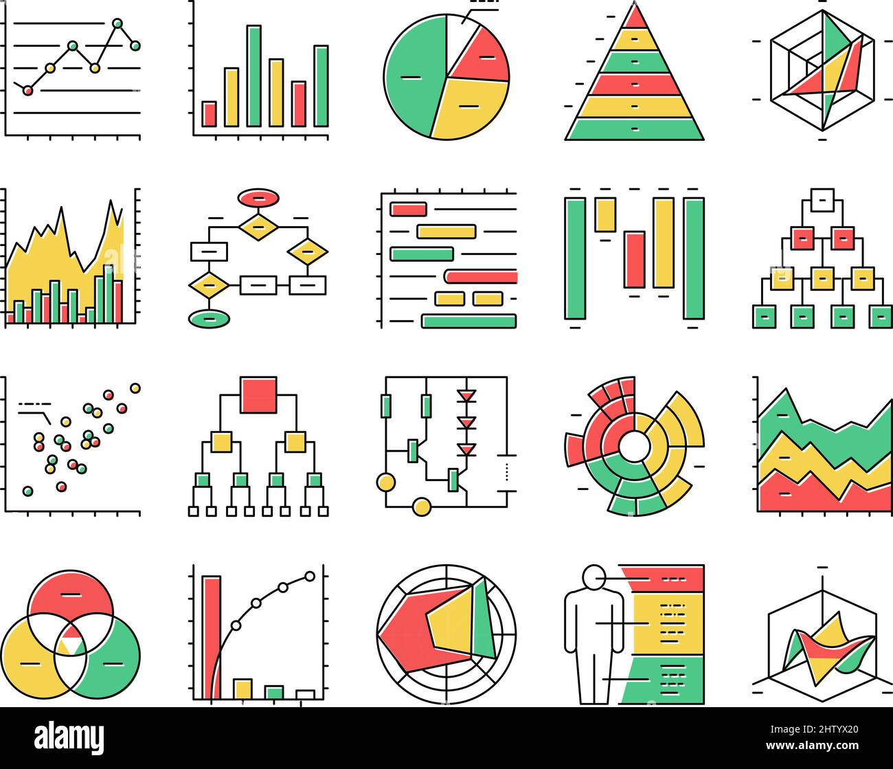 Graph For Analyzing And Research Icons Set Vector Stock Vector Image ...