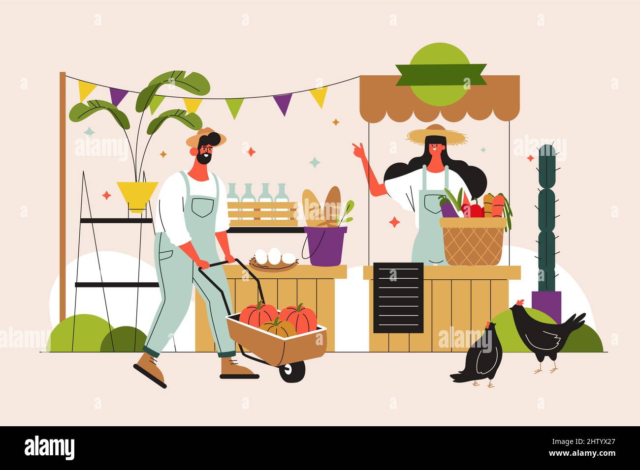 Hand drawn flat design farmers market illustration Vector illustration ...