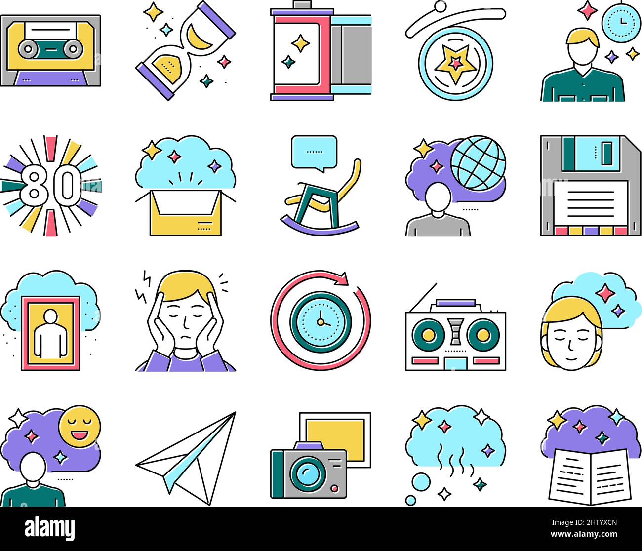 Nostalgia And Memory Collection Icons Set Vector Stock Vector Image ...