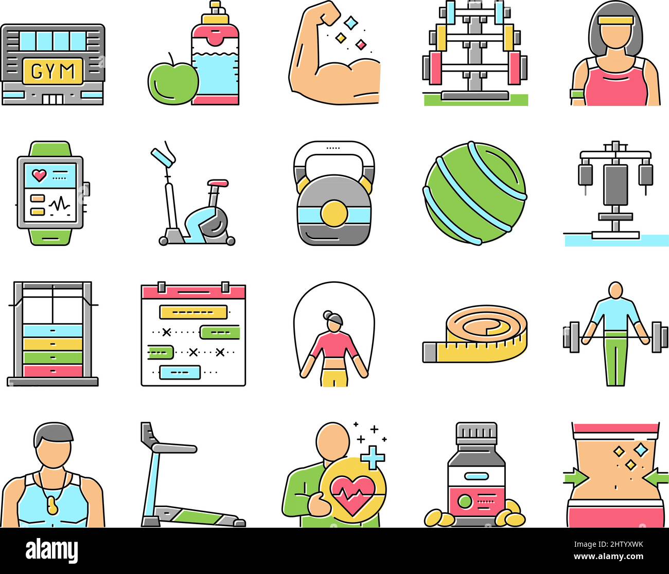 Fitness Health Athlete Training Icons Set Vector Stock Vector Image ...