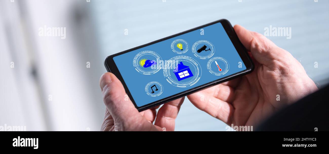 Smartphone screen displaying a smart home automation concept Stock ...