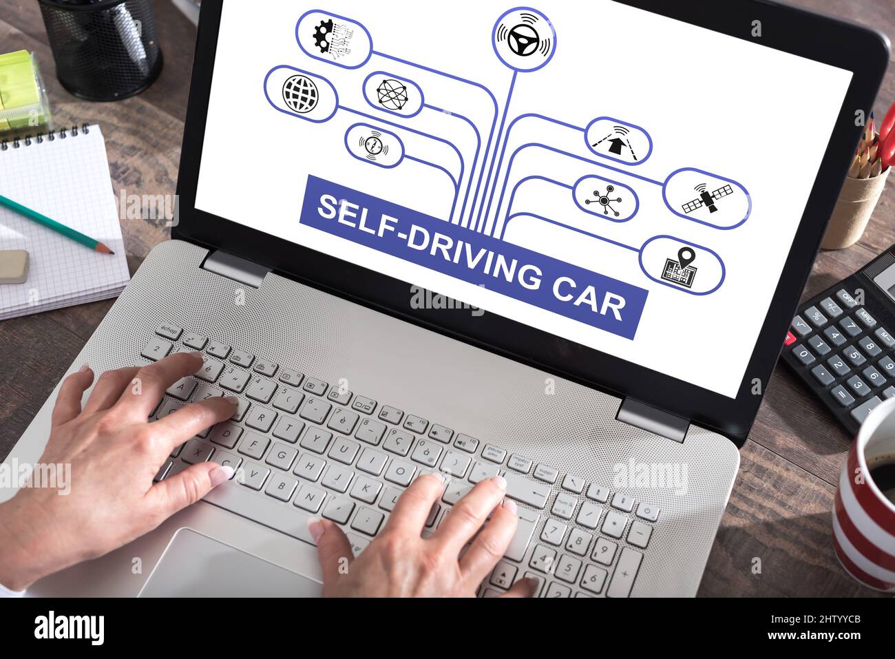 Self-driving car concept shown on a laptop screen Stock Photo - Alamy