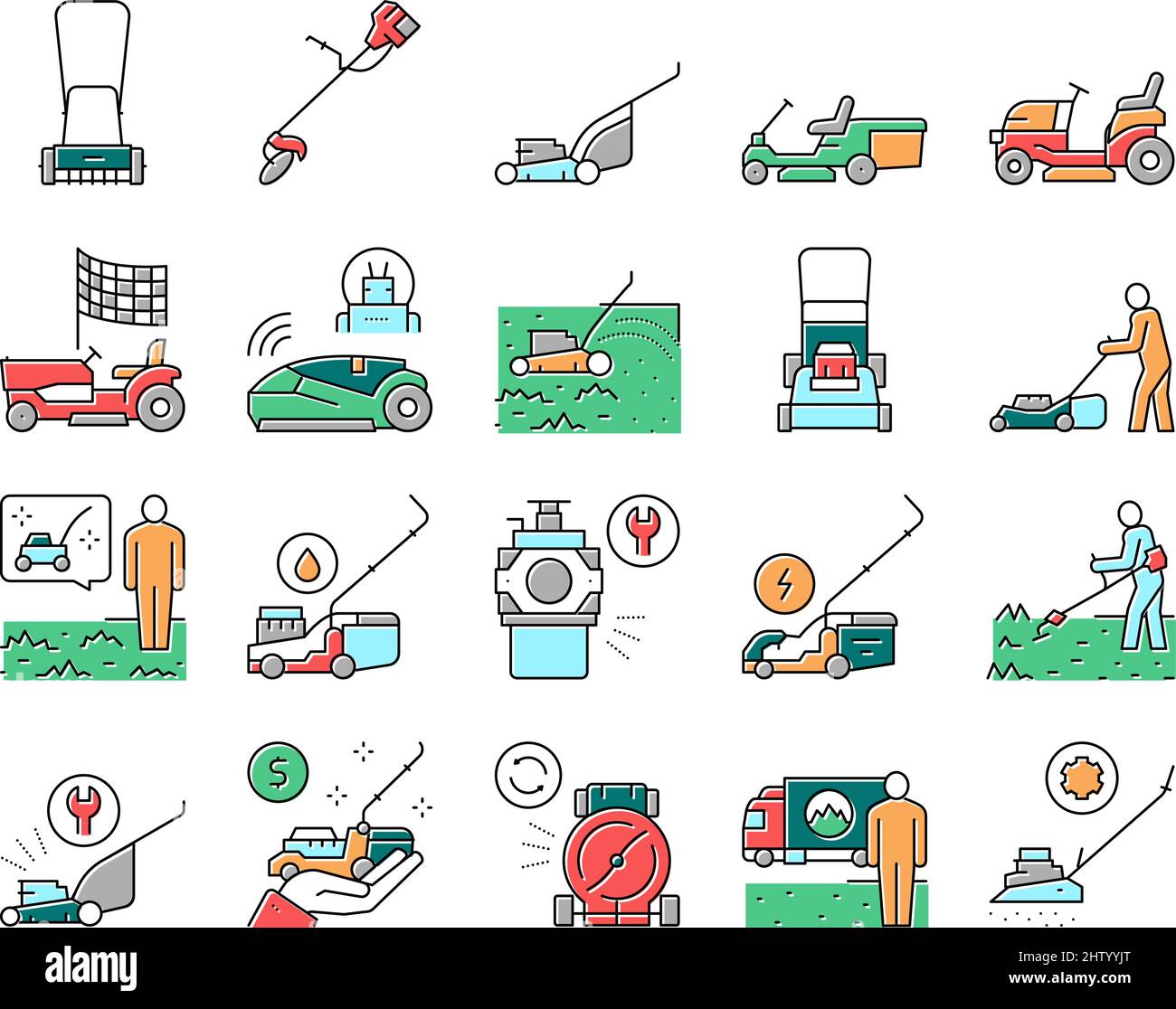 Lawn Mower Equipment Collection Icons Set Vector Stock Vector Image ...