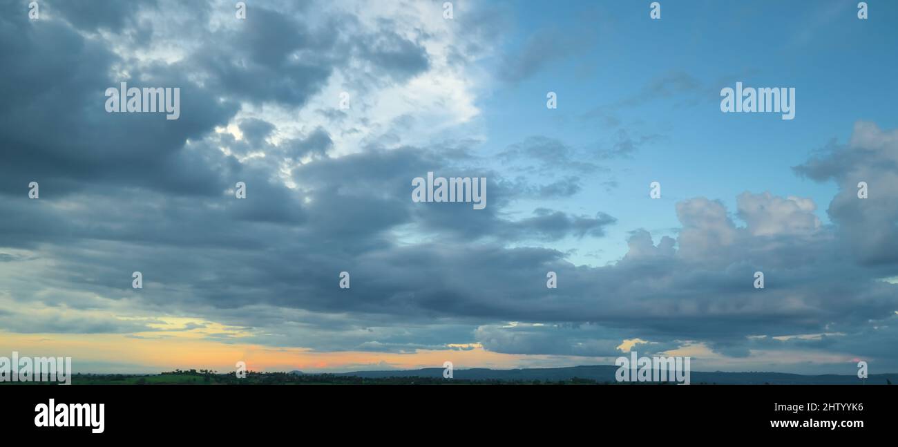 Cloudy blue sky and horizon during evening with negative space Stock ...