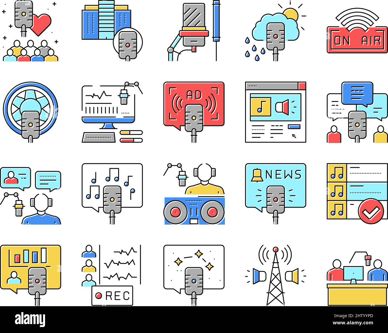Radio Studio Podcast Collection Icons Set Vector Stock Vector Image ...