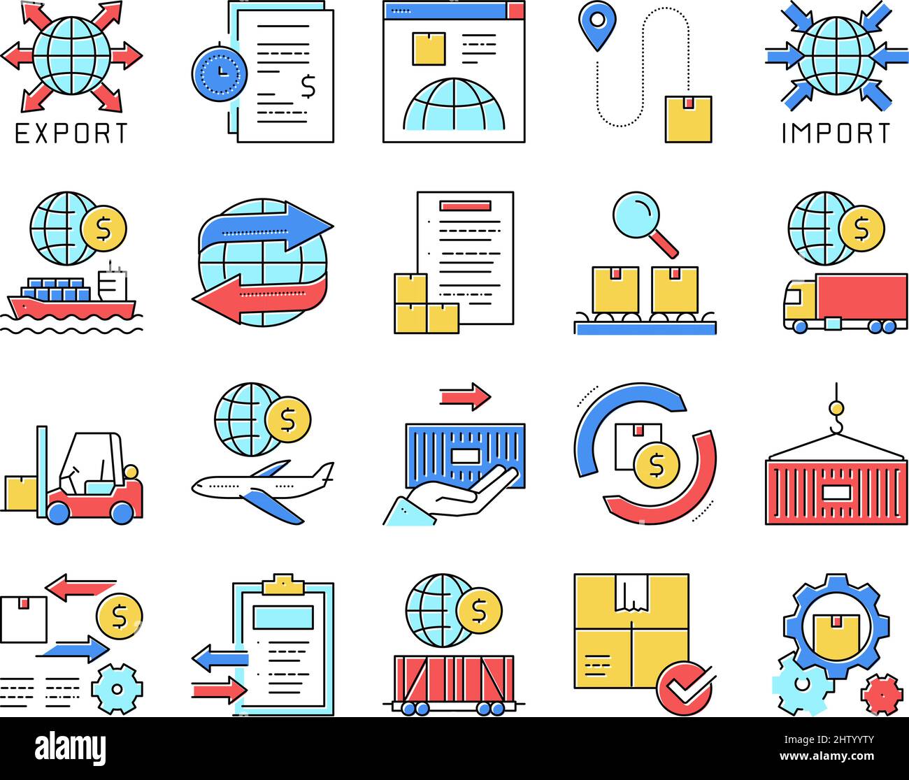 Export Import Logistic Collection Icons Set Vector Stock Vector Image ...