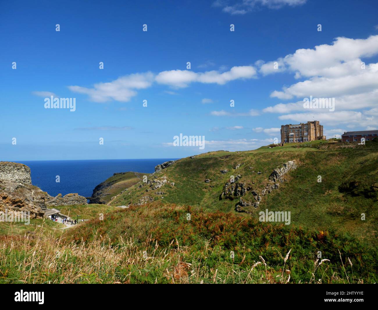 The Camelot Castle Hotel, Tintagel, overlooks Tintagel Castle Stock ...