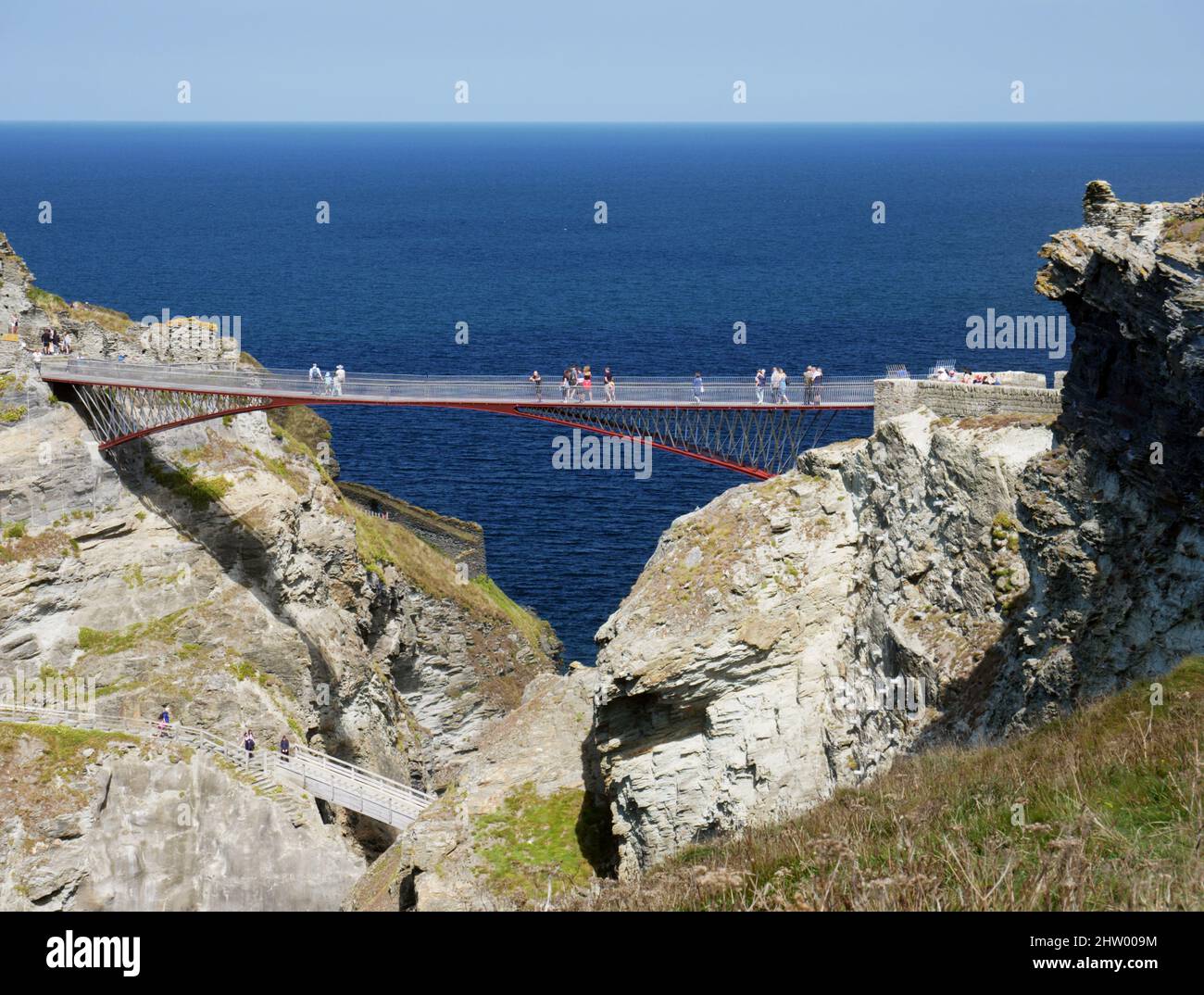 Suspension bridge, Tintagel Castle, Cornwall. Taken from the coast path ...