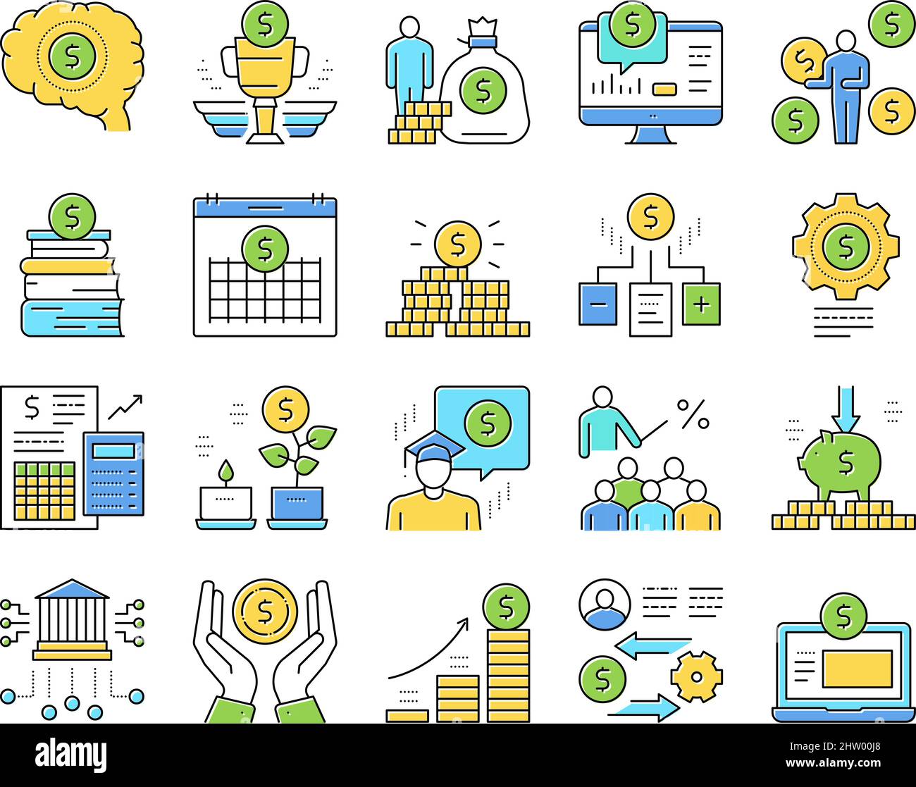 Financial Education Collection Icons Set Vector Stock Vector Image ...