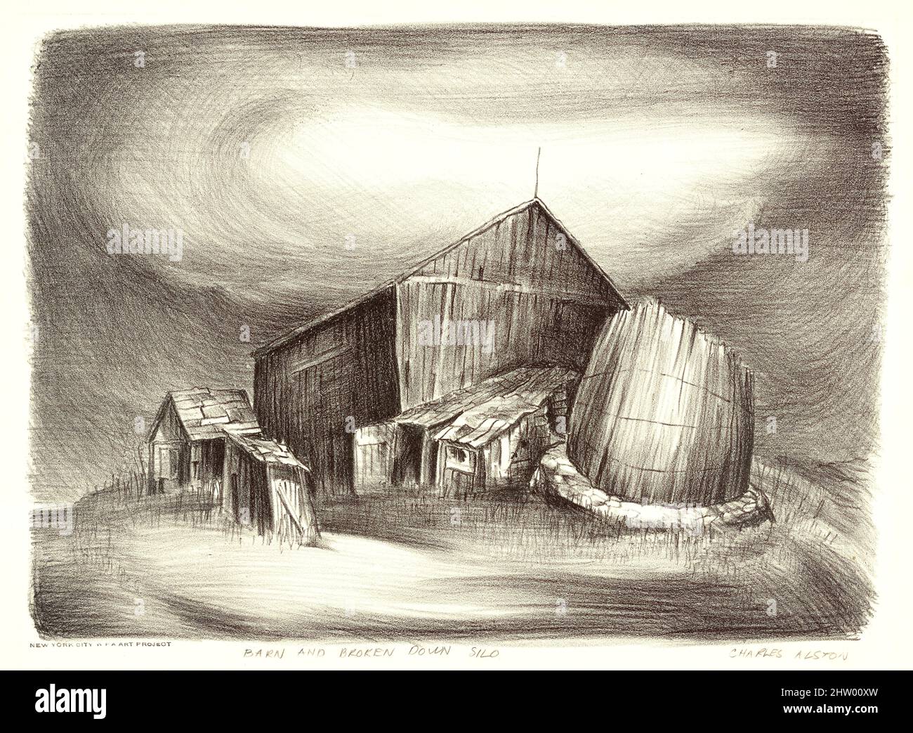 Charles Henry Alston - Barn and Broken Down Silo (1935-1943 Stock Photo ...