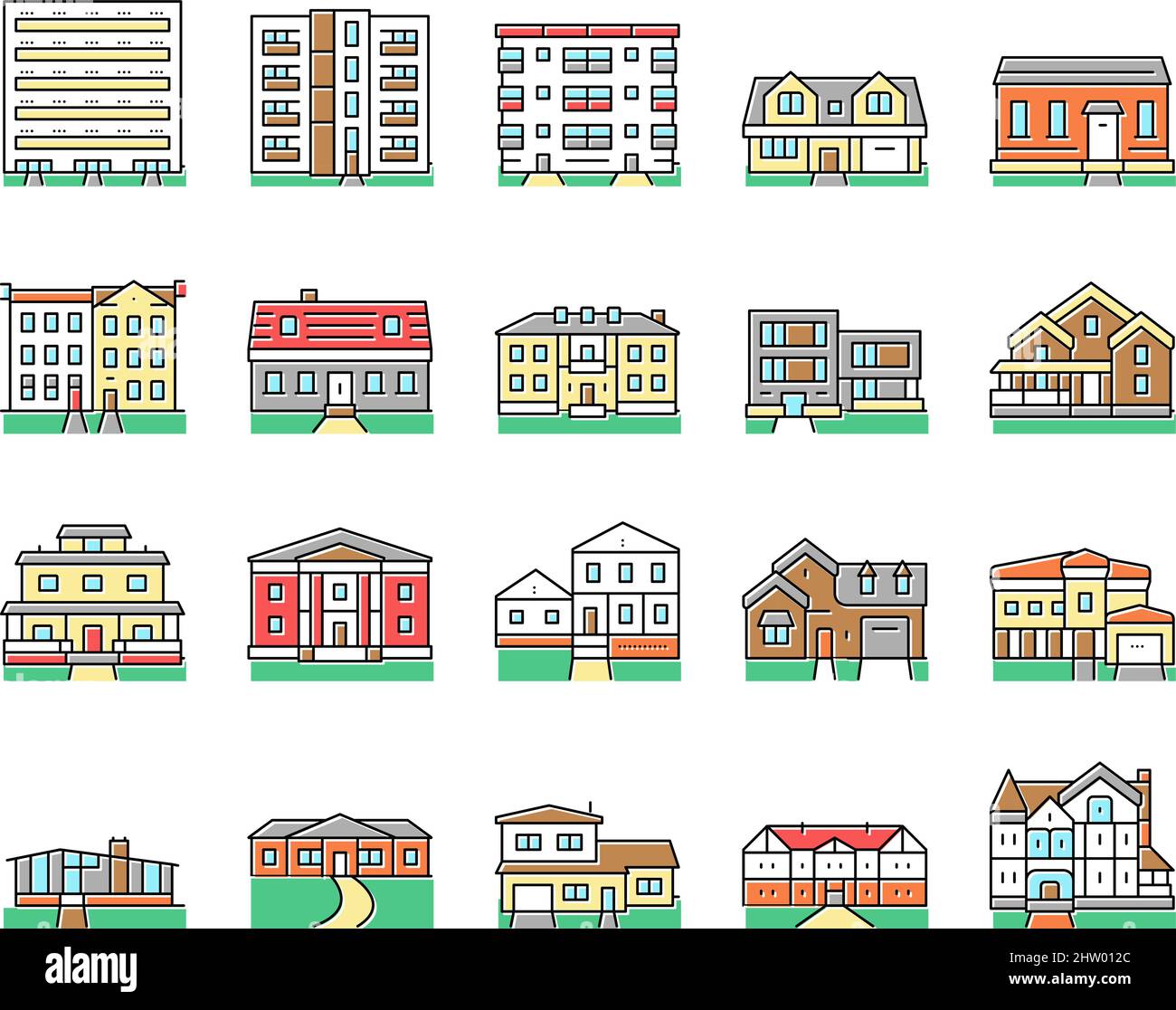House Architectural Exterior Icons Set Vector Stock Vector Image & Art ...