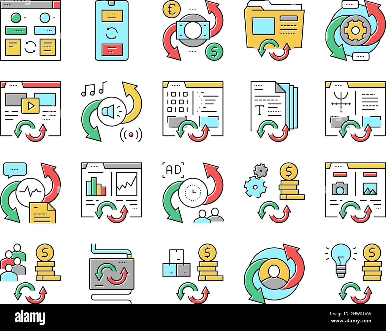 Converter Application Collection Icons Set Vector Stock Vector Image ...