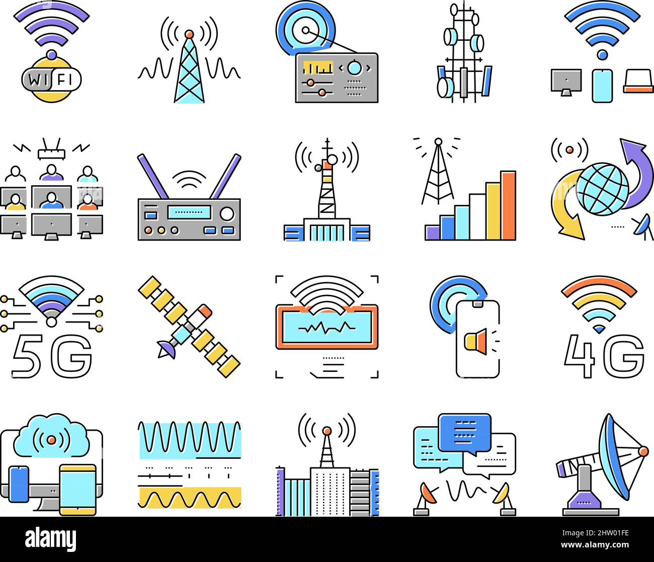 Telecommunication Technology Icons Set Vector Stock Vector Image & Art ...