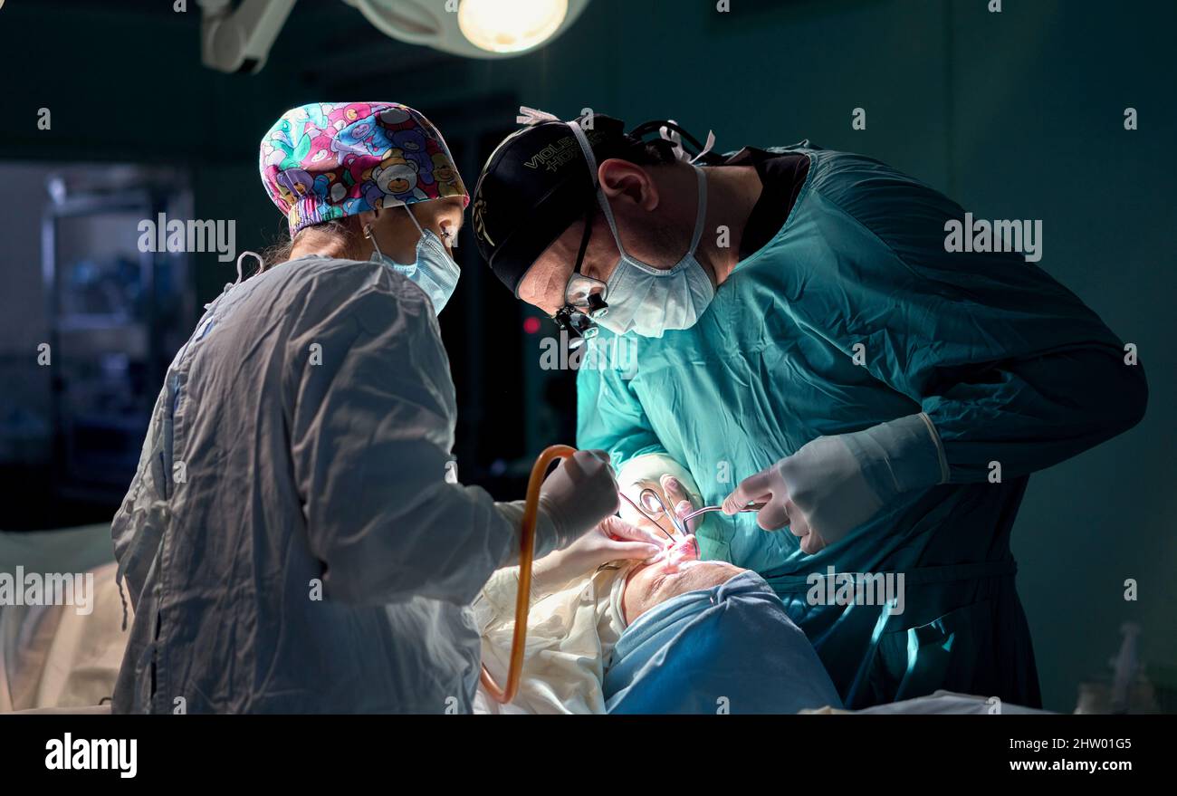 In the hospital operating room. An international team of professional ...