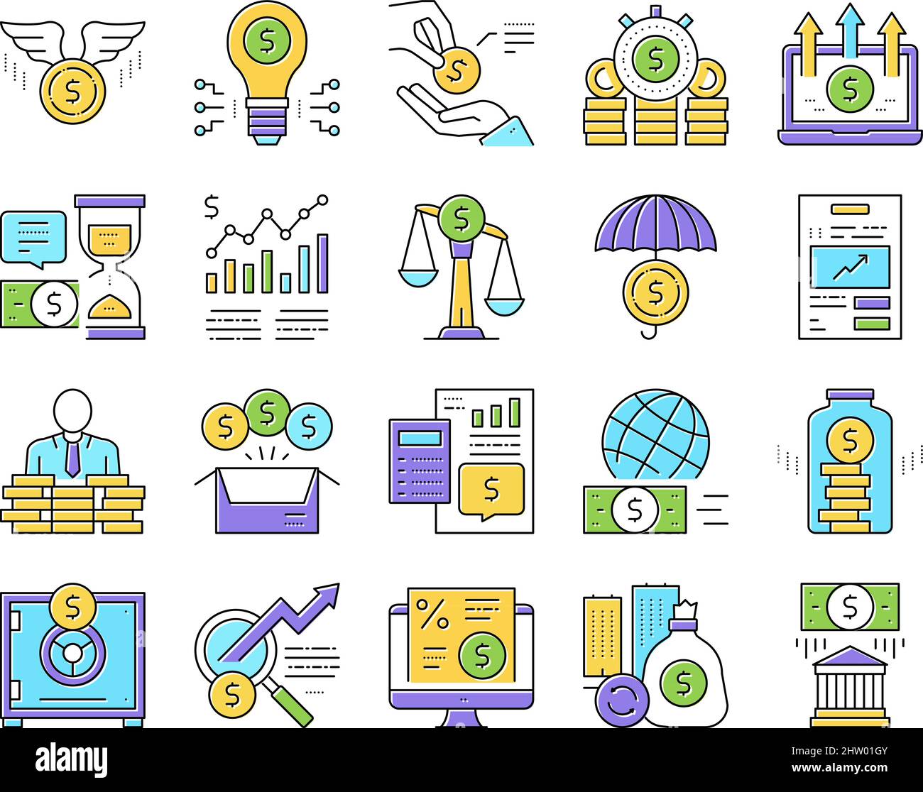 Investment Portfolio Collection Icons Set Vector Illustration Stock ...