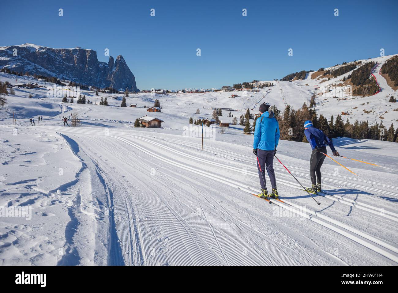 VAL GARDENA, ITALY - CIRCA JANUARY, 2022: The skiing area Groeden with ...