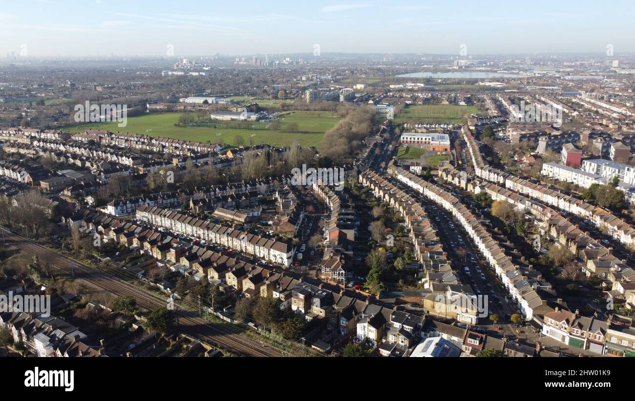 Highams Park East London UK aerial drone Stock Photo - Alamy