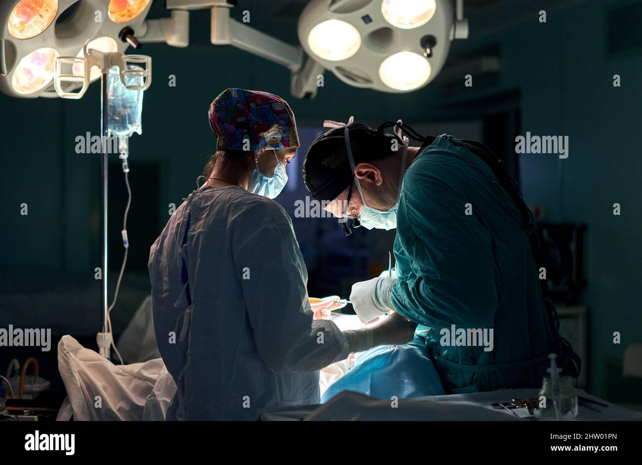 In the hospital operating room. An international team of professional ...