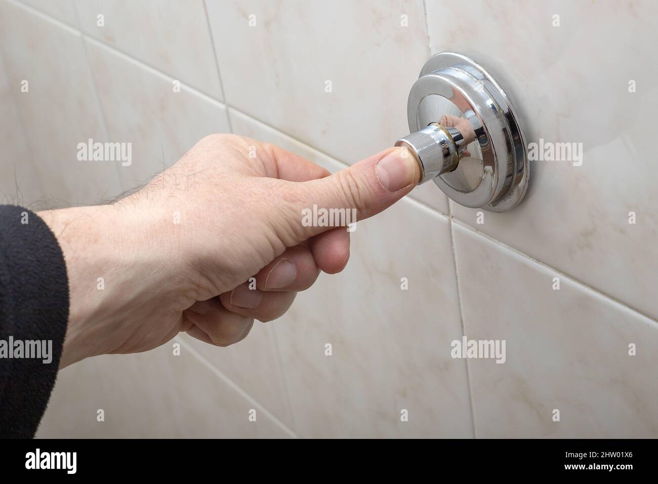 Hand man push toilet hi-res stock photography and images - Alamy