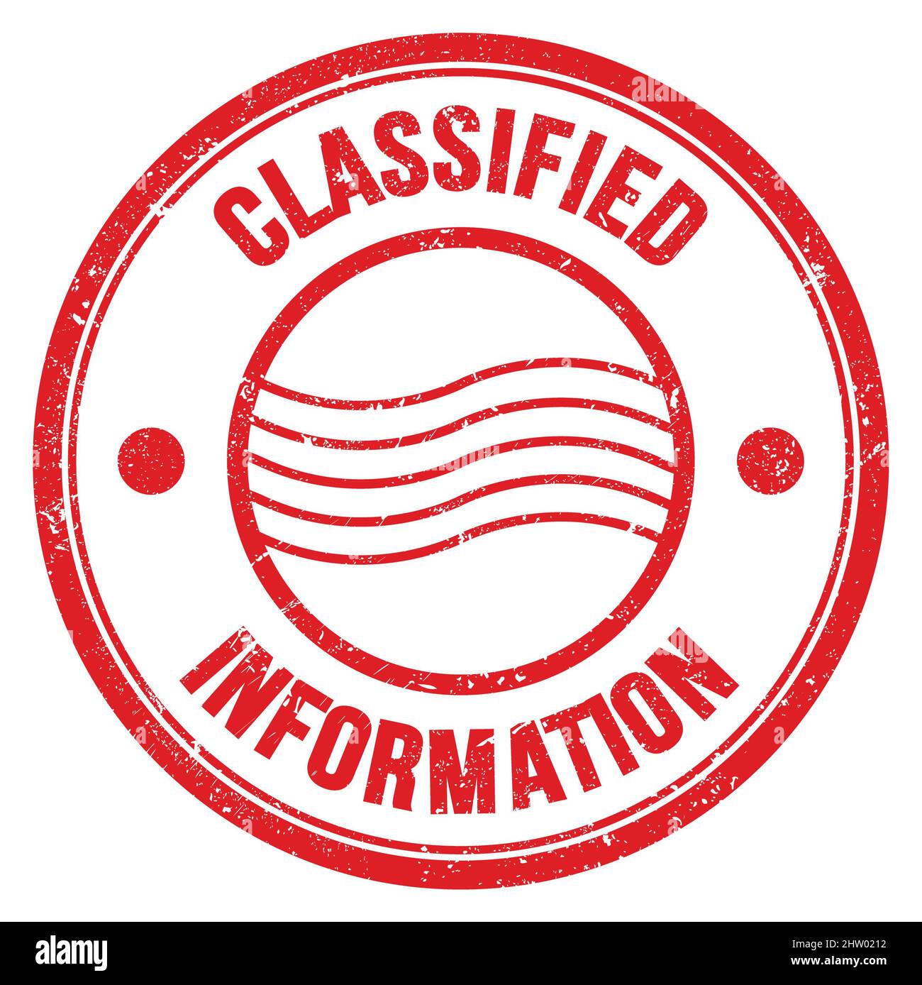 CLASSIFIED INFORMATION text written on red round postal stamp sign ...