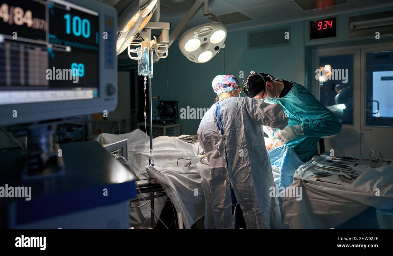 In the hospital operating room. An international team of professional ...