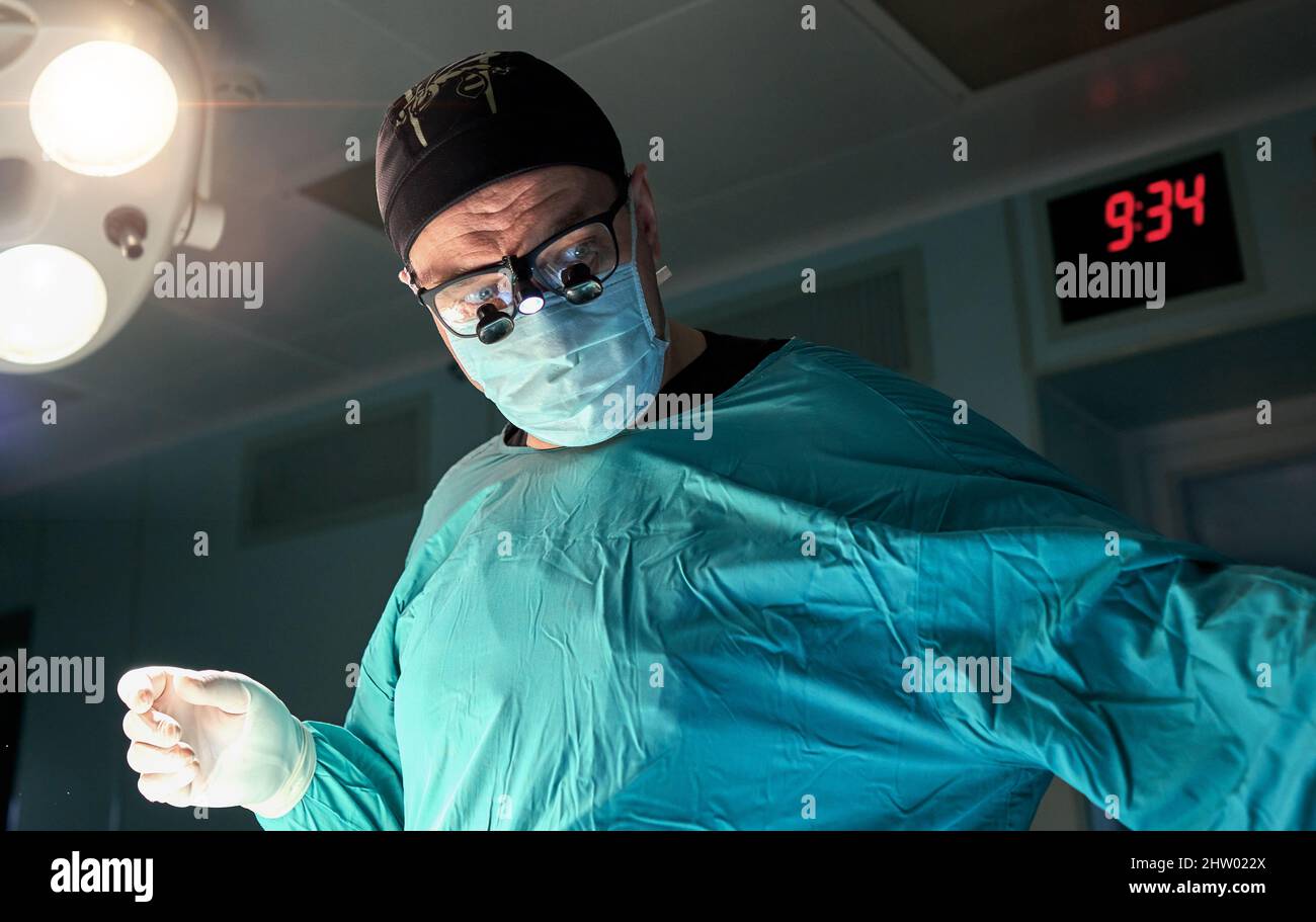 In the hospital operating room. An international team of professional ...