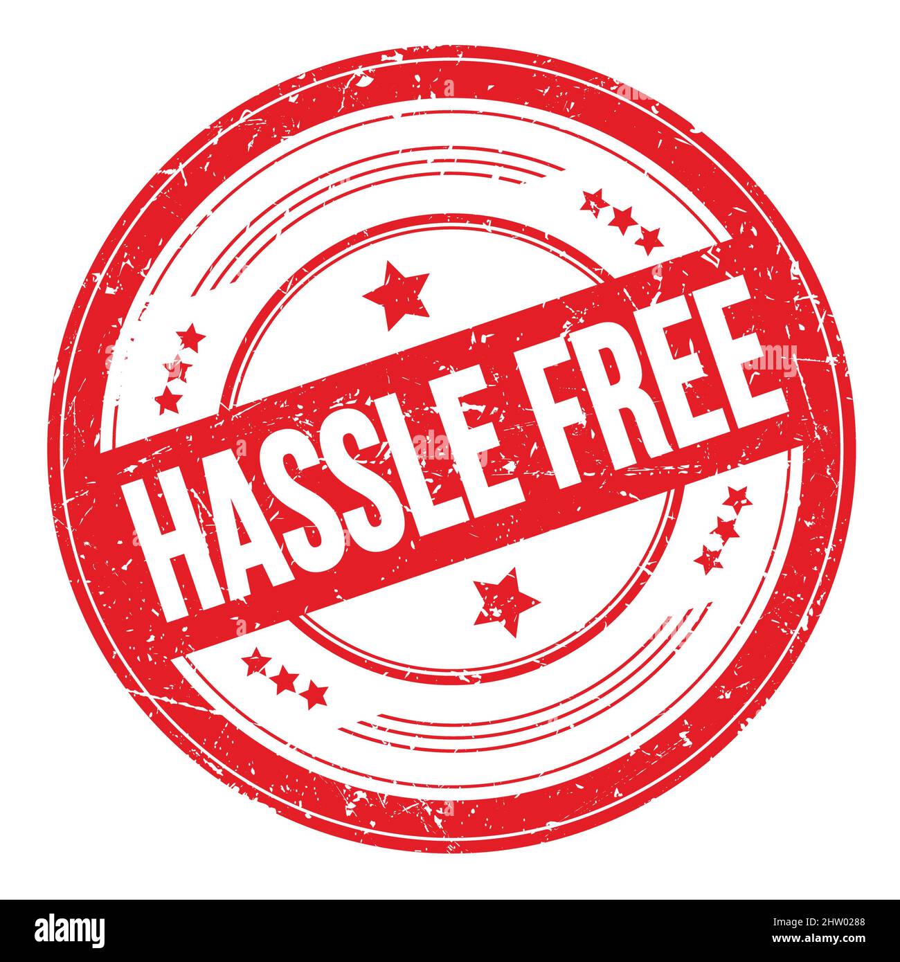 HASSLE FREE text on red round grungy texture stamp Stock Photo - Alamy