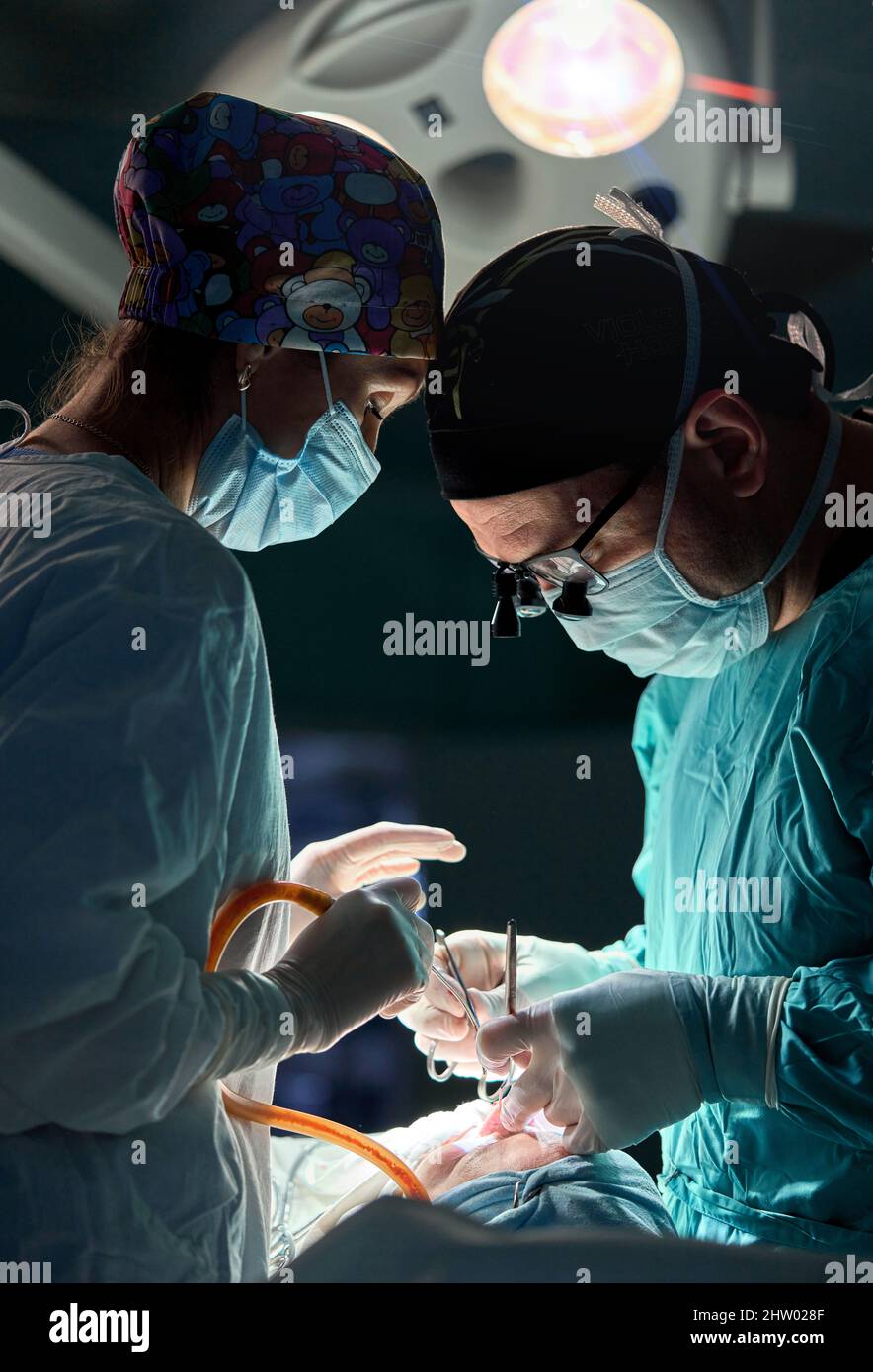 In the hospital operating room. An international team of professional ...