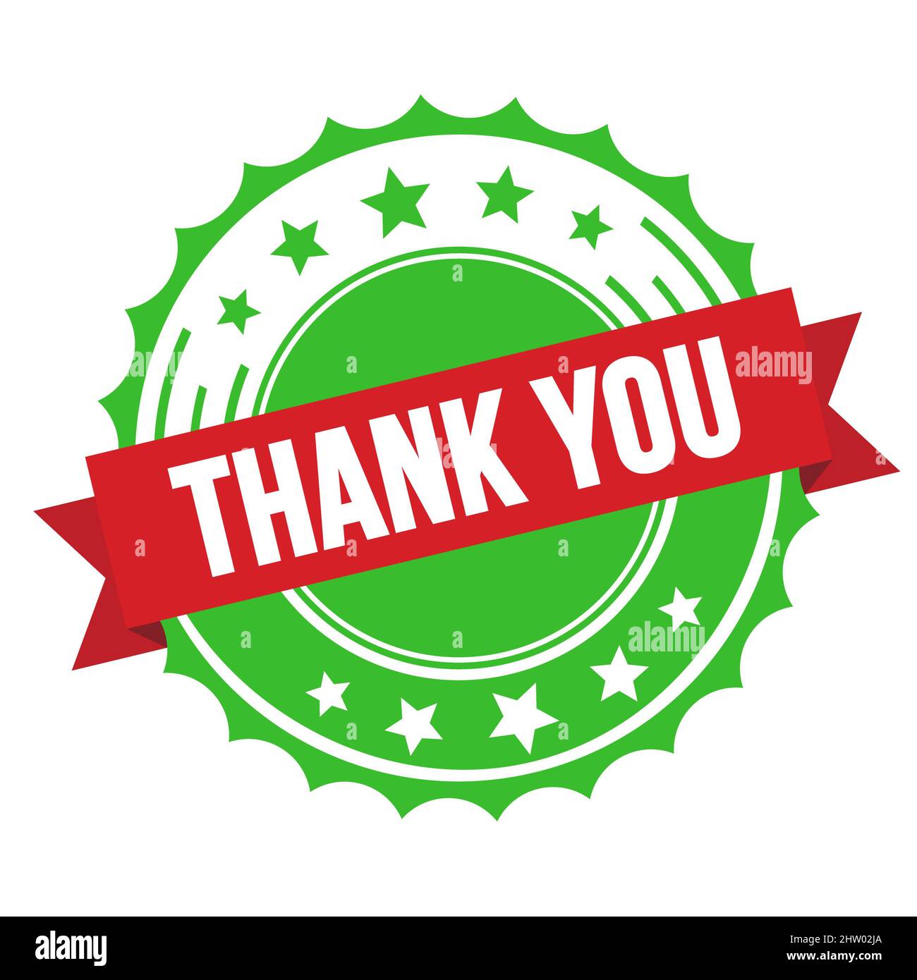 THANK YOU text on red green ribbon badge stamp Stock Photo - Alamy