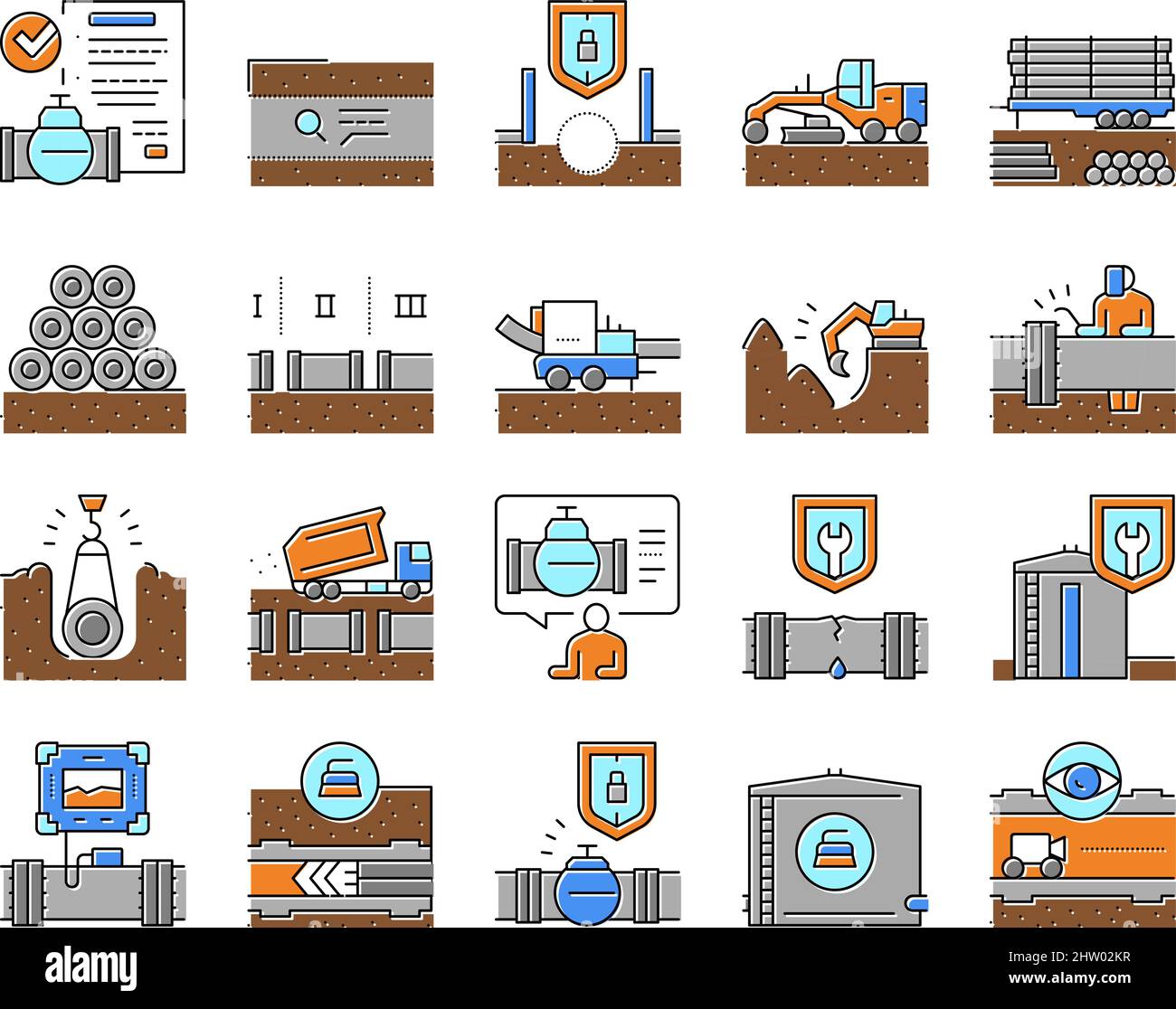 Pipeline Construction Collection Icons Set Vector Stock Vector Image ...