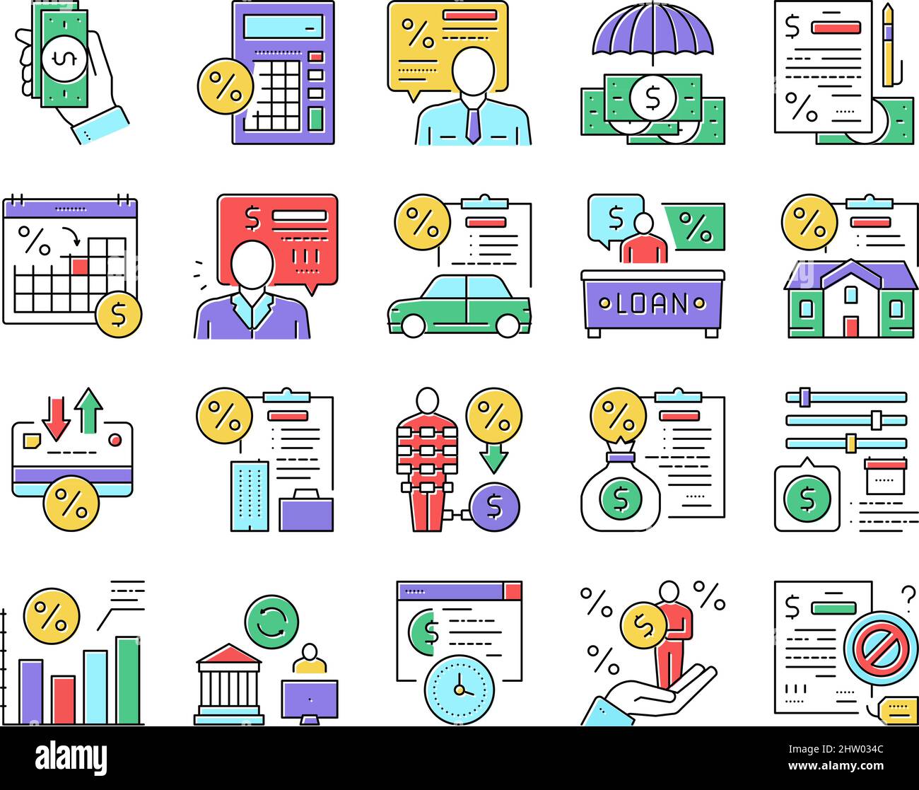 Loan Financial Credit Collection Icons Set Vector Stock Vector Image ...