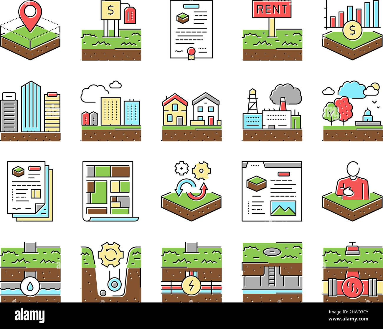 Land Property Business Collection Icons Set Vector Stock Vector Image ...