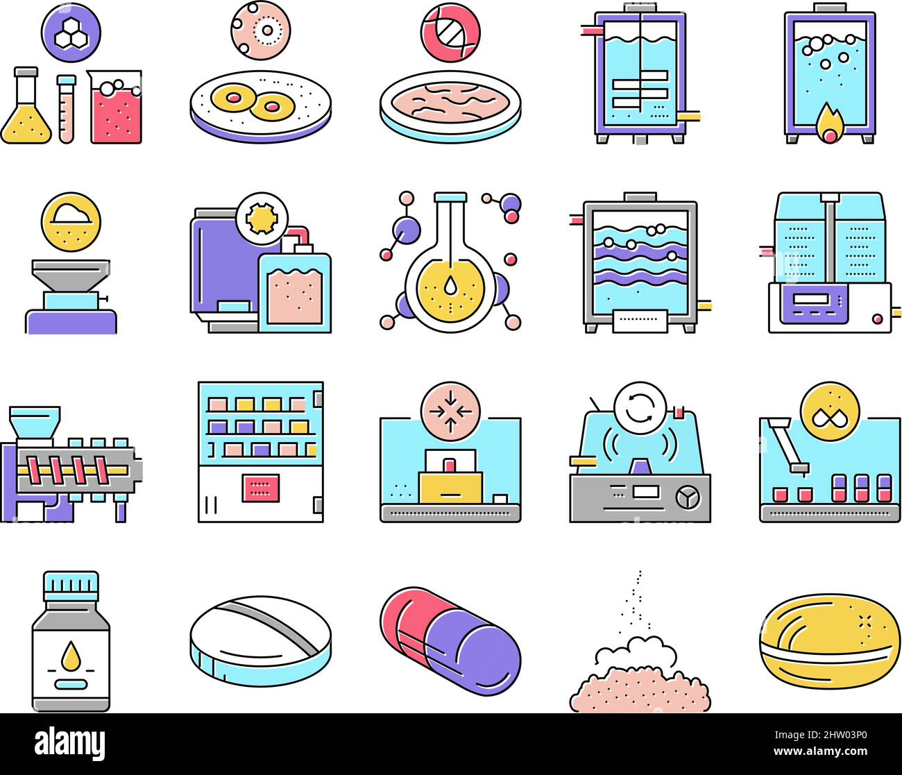 Pharmaceutical Production Factory Icons Set Vector Stock Vector Image ...