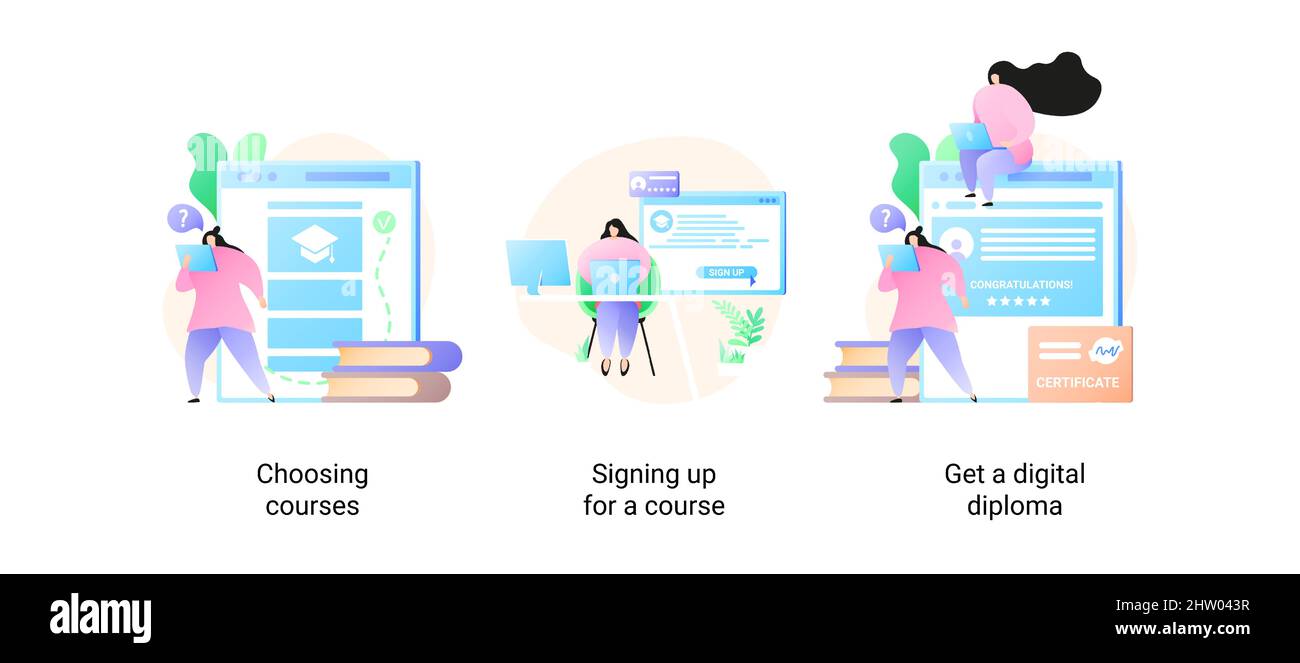 Distance education isolated cartoon vector illustrations set. Choosing ...