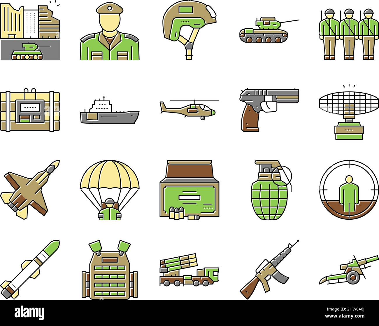 Army Soldier And War Technics Icons Set Vector Stock Vector Image & Art ...