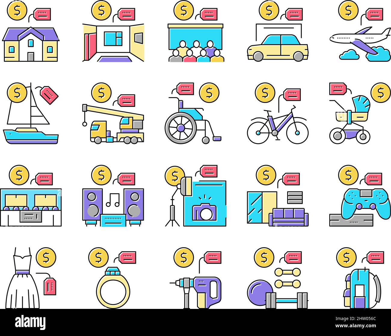 Rental Service Business Collection Icons Set Vector Stock Vector Image ...