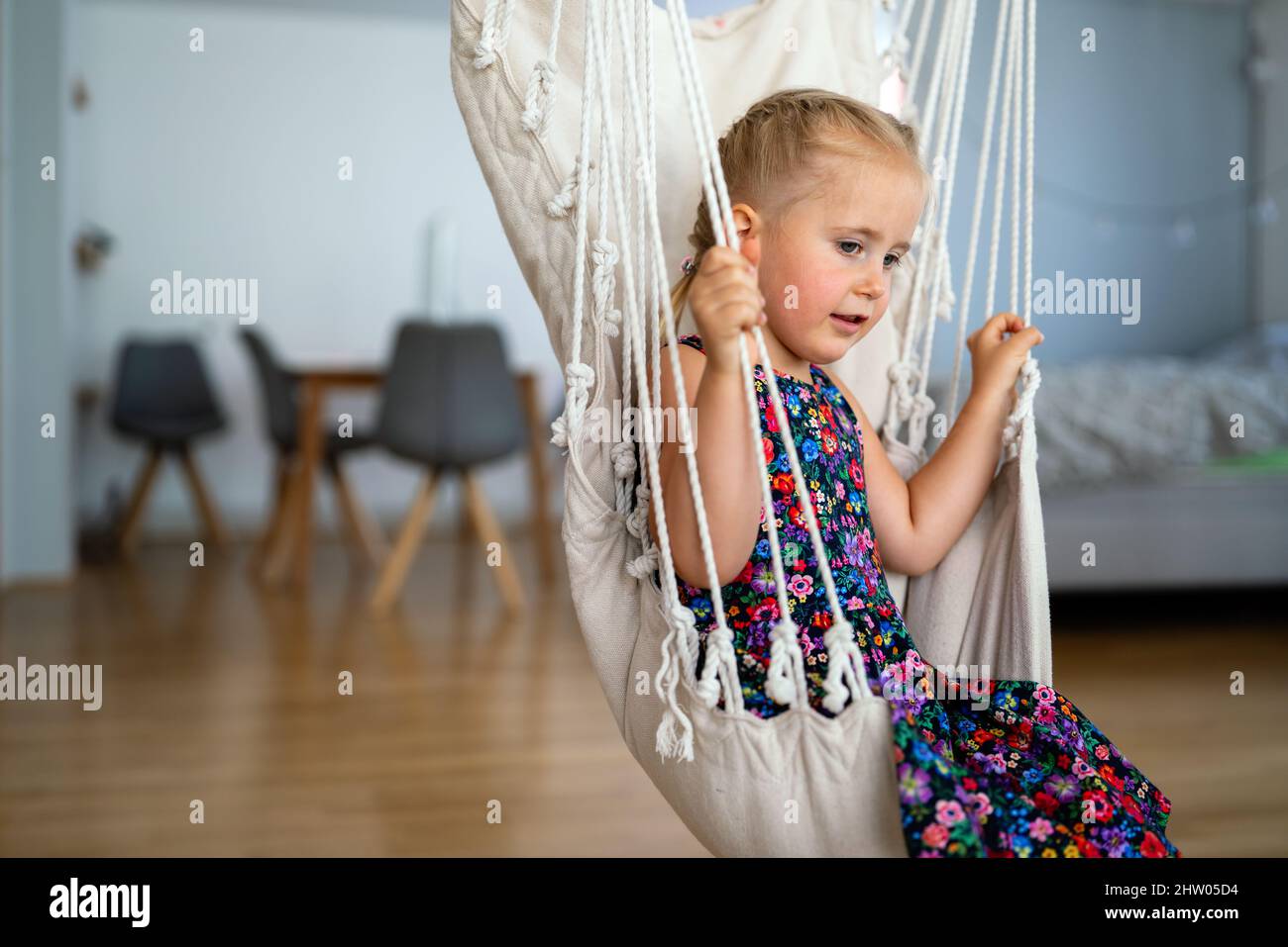 Portrait of happy little girl smiling and having fun at home Stock ...