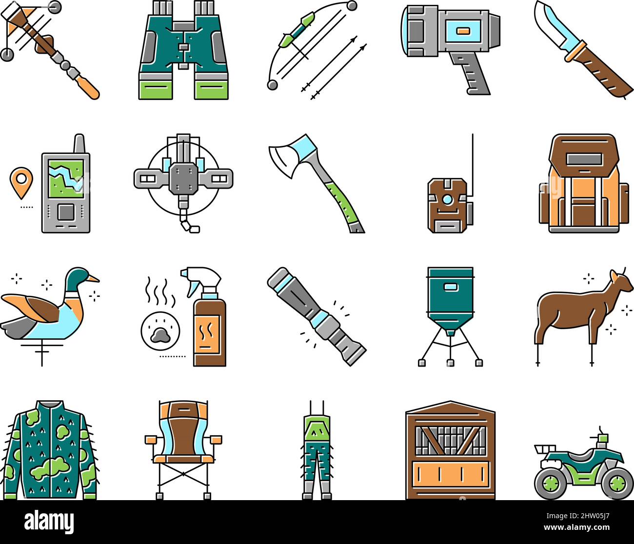 Hunting Shop Selling Collection Icons Set Vector Stock Vector Image ...
