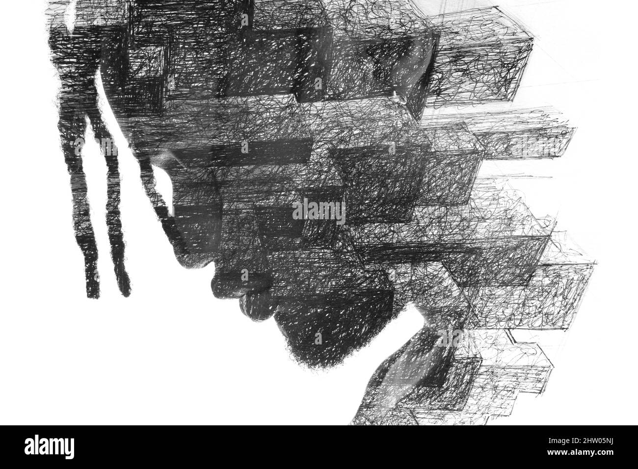 A portrait of a man combined with various abstract lines. Paintography ...