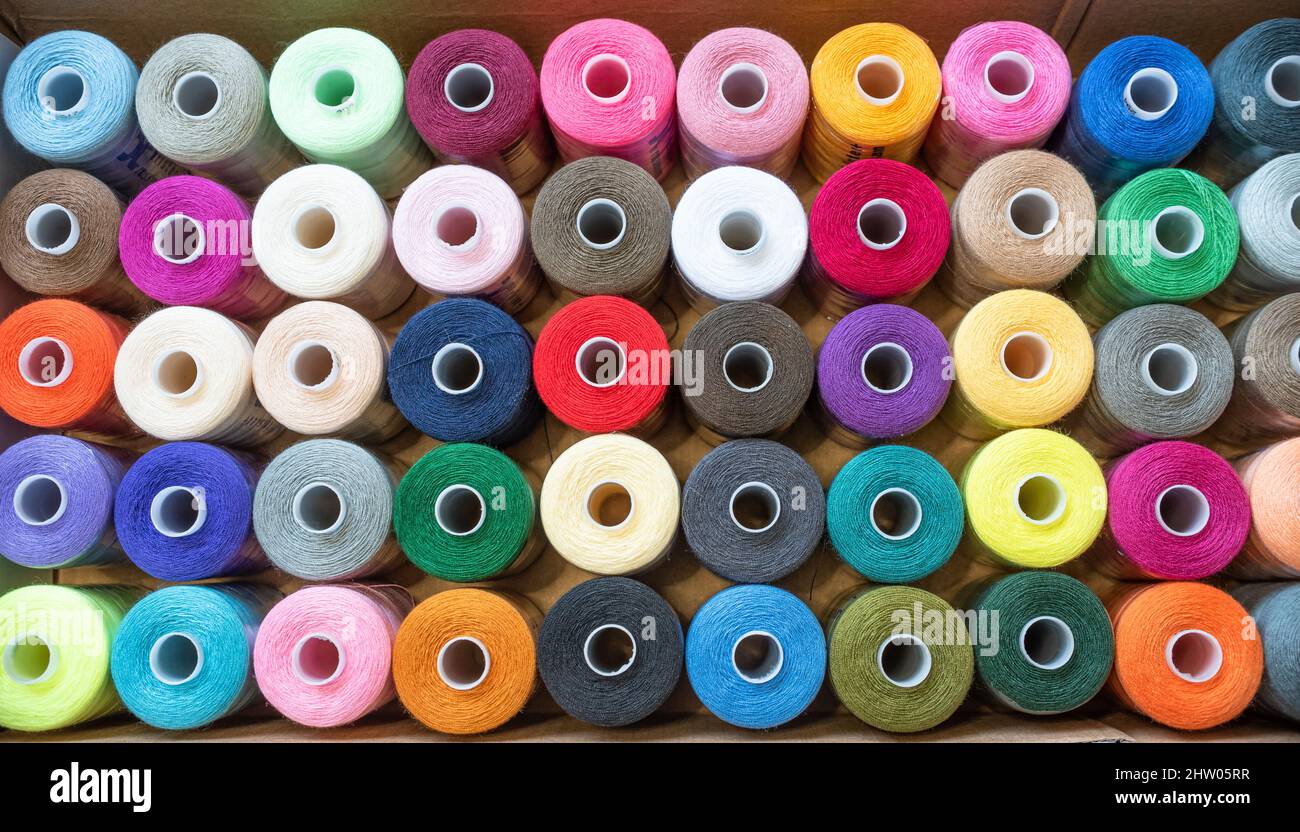 Colourful reels of thread Stock Photo - Alamy