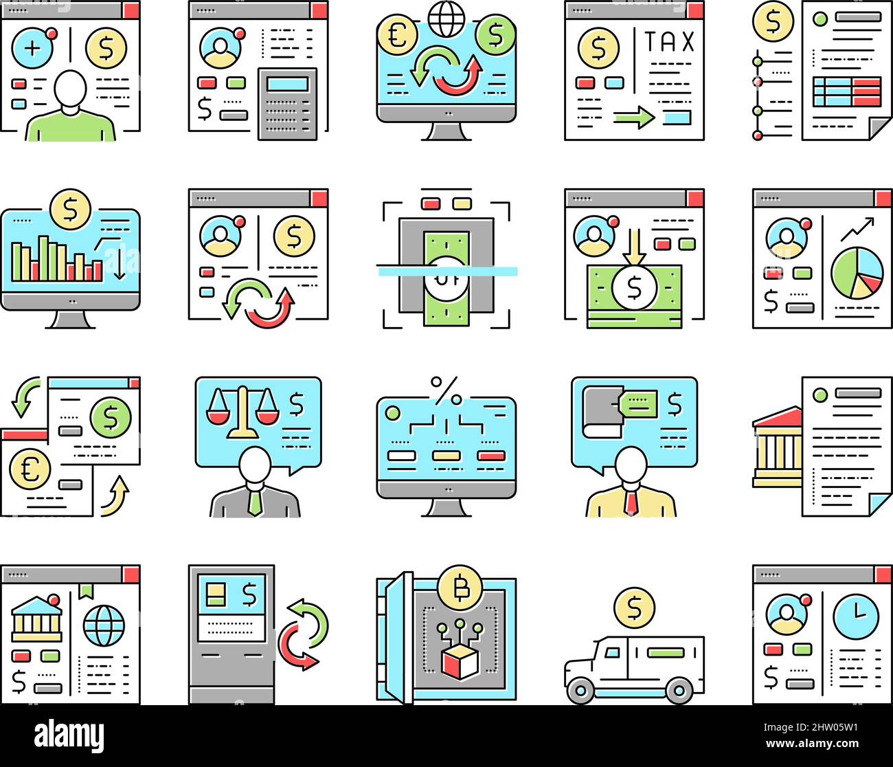 Cash Services Bank Collection Icons Set Vector Stock Vector Image & Art ...