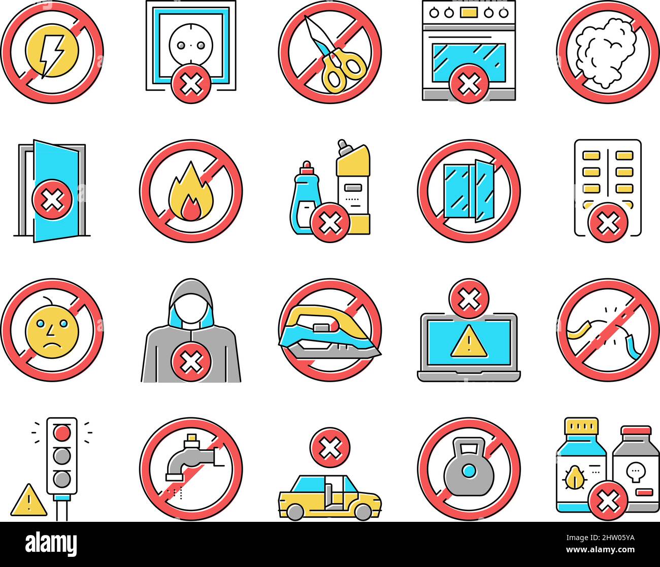 Child Life Safety Collection Icons Set Vector Stock Vector Image & Art ...