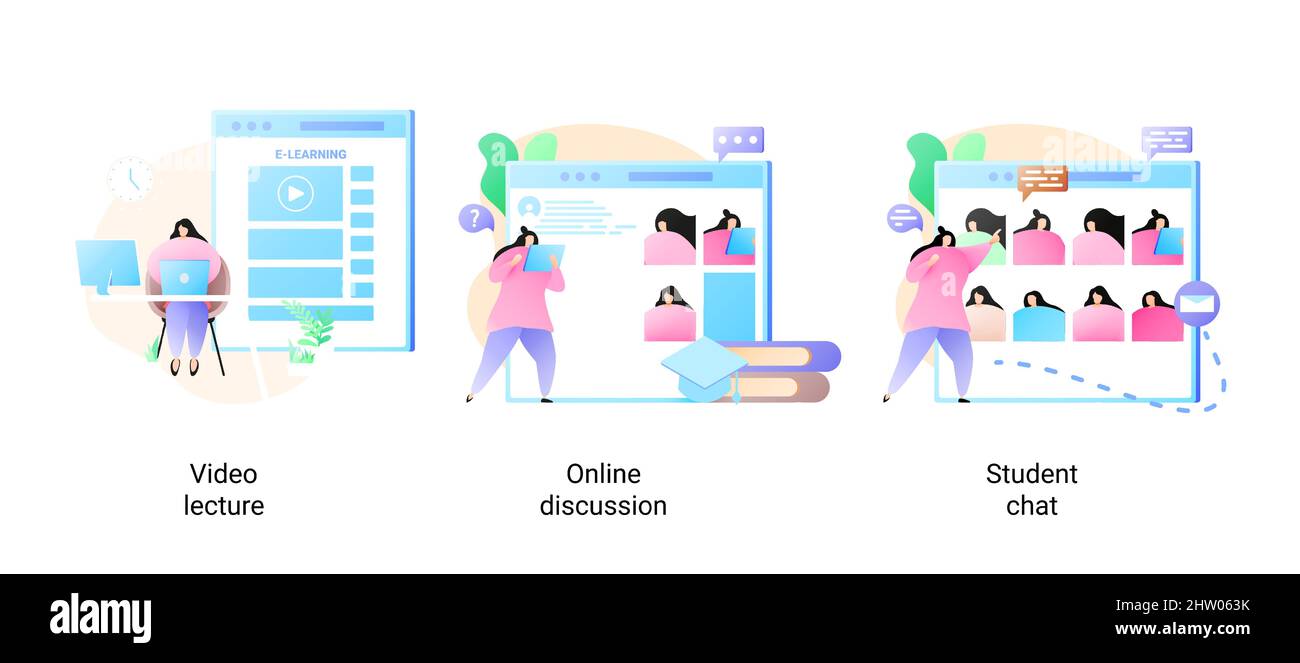 Distance learning virtual communication isolated cartoon vector ...